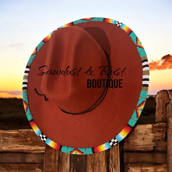 Accessories | Rust Hat With Custom Beaded Trim | Poshmark